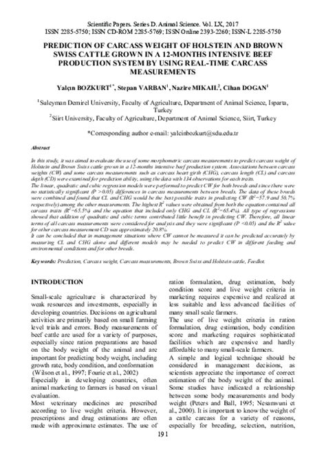 Pdf Carcass Weight Prediction In Cattle Using Morphometrics