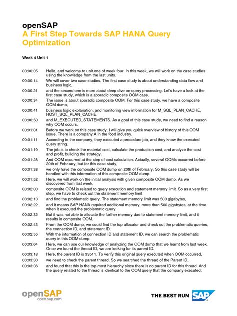 Opensap Hanasql1 Week 4 Transcript Pdf Computer Programming Databases