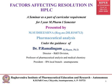 Factors Affecting Resolution In Hplc Pptx Chemistry Science