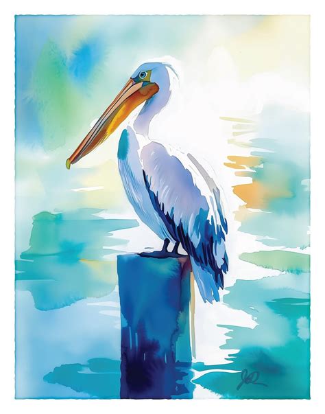 Pelican Art White Pelican Watercolor Print Beach House Wall Art