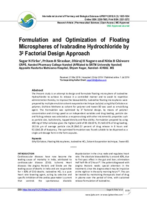 Pdf Formulation And Optimization Of Floating Microspheres Of Ivabradine Hydrochloride By 32