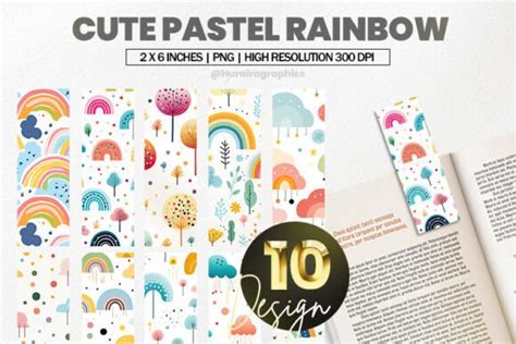 Cute Pastel Rainbow Bookmark Bundle Graphic By Hurairagraphics