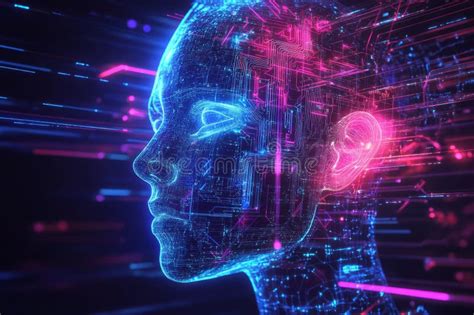 Abstract Visualization Of Artificial Intelligence Depicting A Glowing Humanoid Face Composed Of