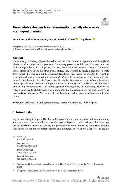 Unavoidable Deadends In Deterministic Partially Observable Contingent