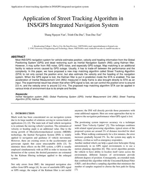 Pdf Application Of Street Tracking Algorithm In An Insgps Integrated Navigation System