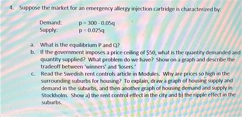 Solved Suppose The Market For An Emergency Allergy Injection