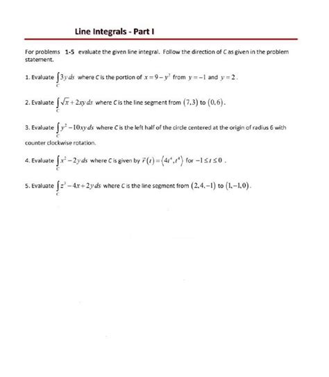 solved line integrals part 1 for problems 1 5 evaluate the