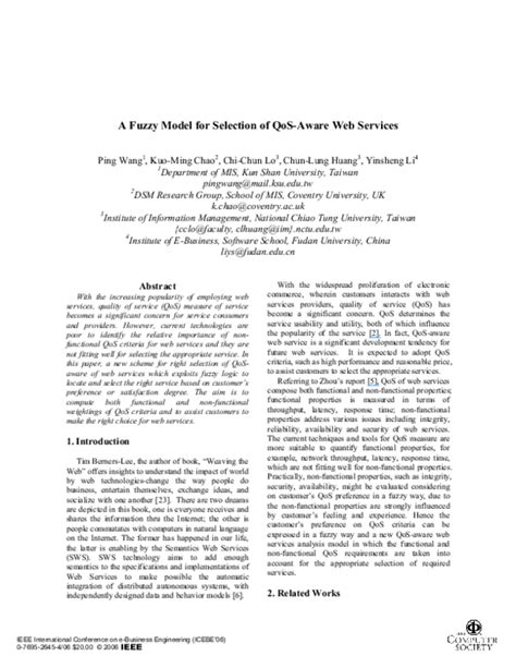 Pdf A Fuzzy Model For Selection Of Qos Aware Web Services Kuo Ming Chao And Chi Chun Lo