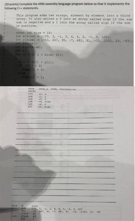 20 Points Complete The Arm Assembly Language