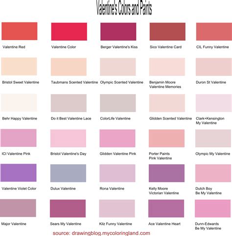 Valentines Colors Dozens Of Shades With Examples With Hex And Rgb