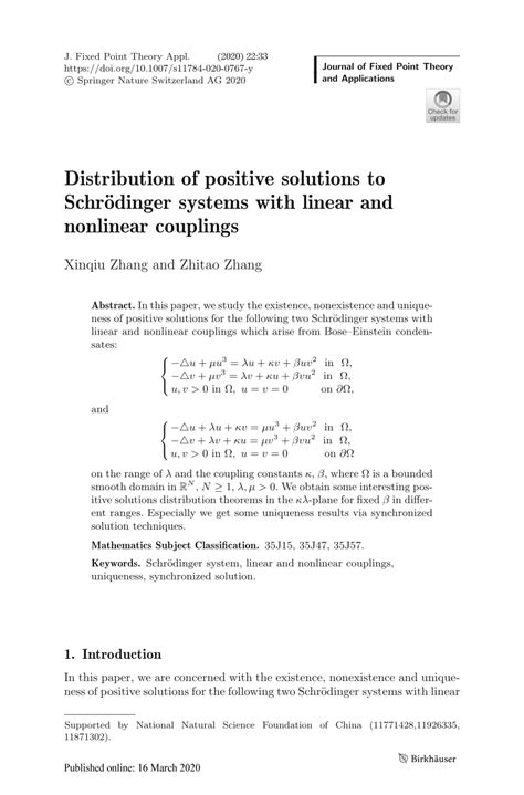 Pdf Distribution Of Positive Solutions To Schrödinger Systems With Linear And Nonlinear Couplings