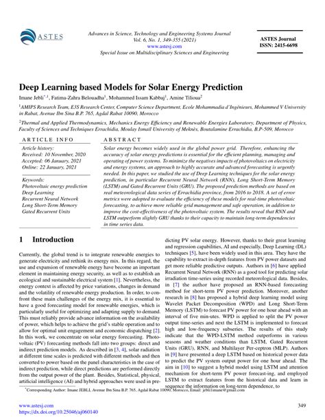 PDF Deep Learning Based Models For Solar Energy Prediction