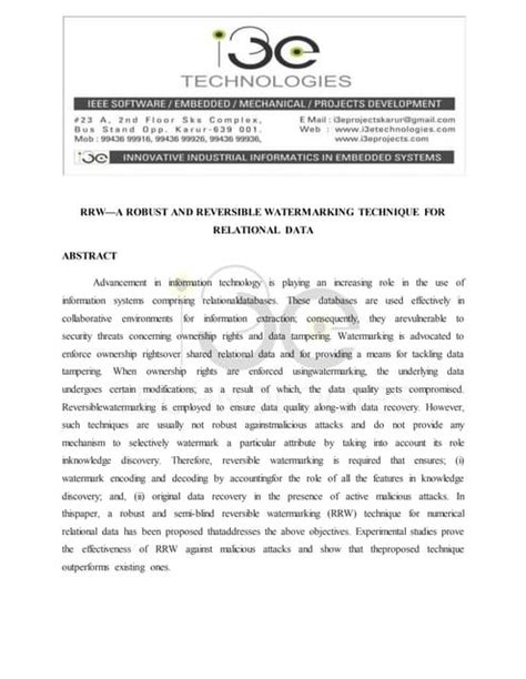 Rrw—a Robust And Reversible Watermarking Technique For Relational Data