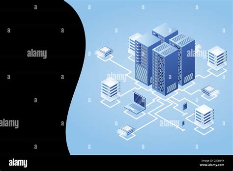 Concept Of Data Network Management Vector Isometric Map With Business Networking Servers