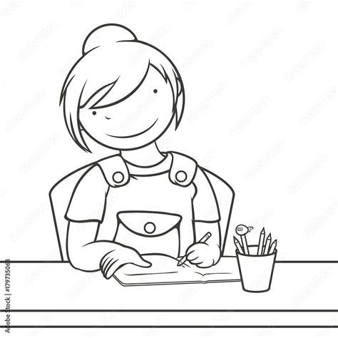 Happy Girl Doing School Homework Character Design Coloring Page Worksheets Library Happy Girl Doing School Homework Character Design Coloring Page Worksheets Library