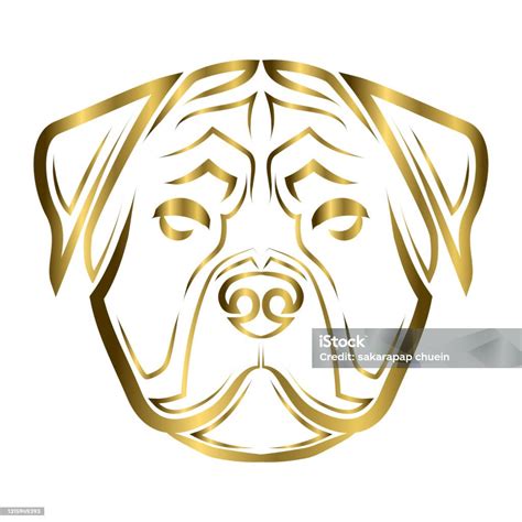 로트와일러 개 머리의 골드 라인 예술 기호 마스코트 아이콘 아바타 문신 티셔츠 디자인 로고 또는 원하는 디자인에 적합합니다 가축에 대한 스톡 벡터 아트 및 기타 이미지