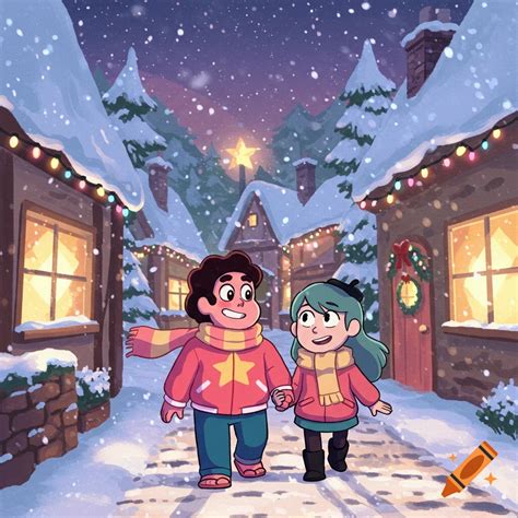 Cartoon Characters Steven Universe And Hilda Walk Hand In Hand Through