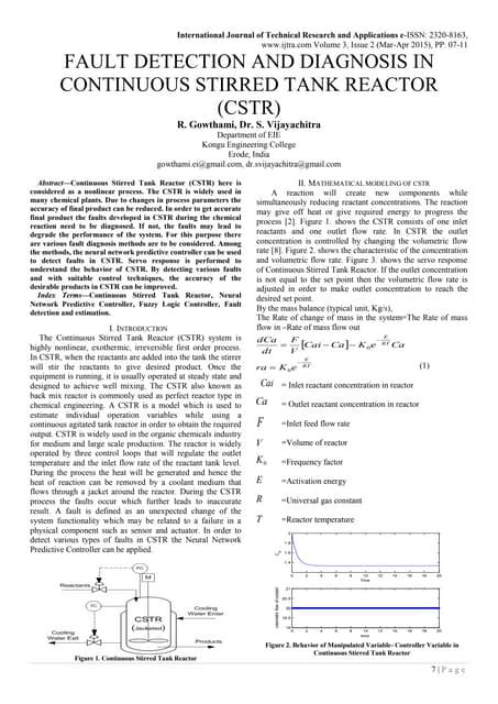 Fault Detection And Diagnosis In Continuous Stirred Tank Reactor Cstr