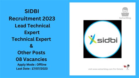Sidbi Recruitment 2023 Lead Technical Expert Technical Exp