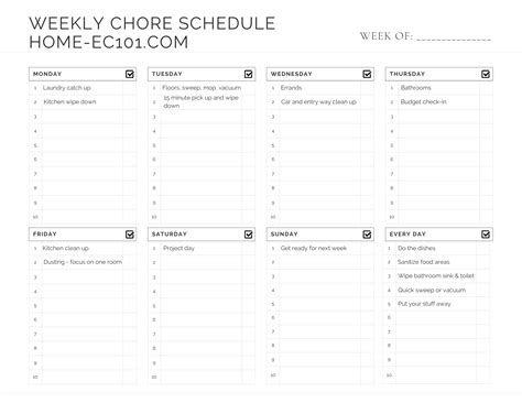 Weekly Chore Checklist Template Weekly Chore Checklist Template