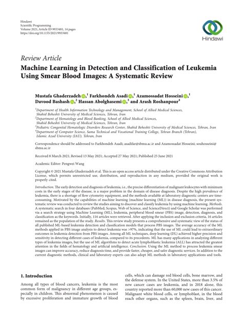 Pdf Machine Learning In Detection And Classification Of Leukemia