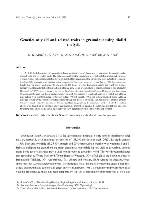 Pdf Genetics Of Yield And Related Traits In Groundnut Using Diallel Analysis