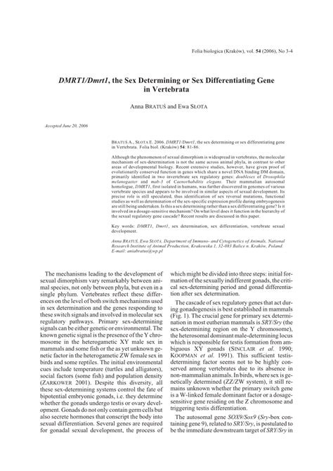 Pdf Dmrt1dmrt1 The Sex Determining Or Sex Differentiating Gene In