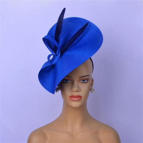 Royal Blue Feather Fascinator Hat For Kentucky Derby Tea Party
