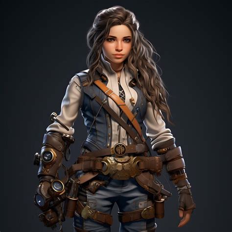 Premium Photo 3d Character Female Human Athletic Fair Skin Holding A Steampunk Compass Game