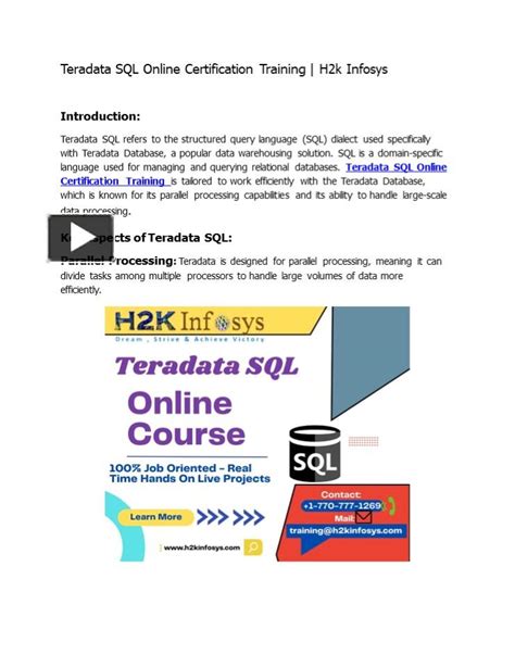Ppt Teradata Sql Online Certification Training H2k Infosys Powerpoint Presentation Free To