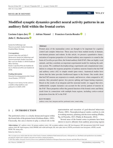 Pdf Modified Synaptic Dynamics Predict Neural Activity Patterns In An Auditory Field Within