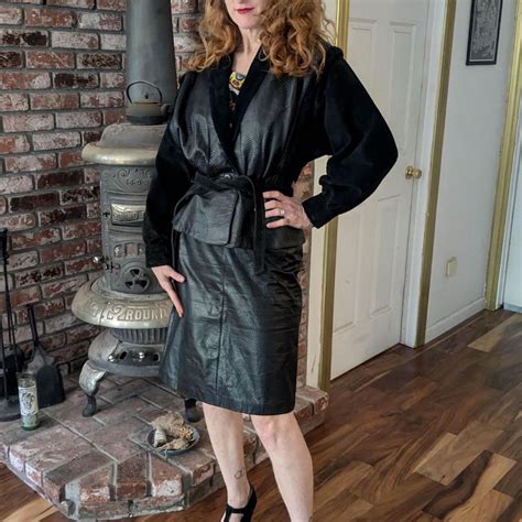 Leather Skirt Suit Set Etsy