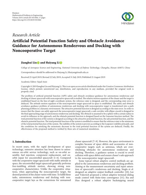 Pdf Artificial Potential Function Safety And Obstacle Avoidance Guidance For Autonomous