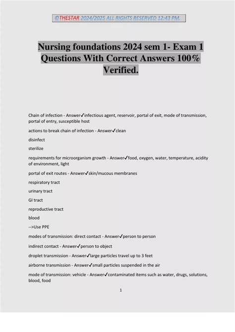 Nursing Foundations 2024 Sem 1 Exam 1 Questions With Correct Answers