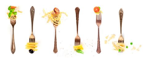 이탈리아 음식 콜라주 파스타 디자인 요소입니다 파스타와 다양한 추가 많은 포크 흰색 배경에 위에서 촬영 바로 위에 대한 스톡 사진 및 기타 이미지 Istock