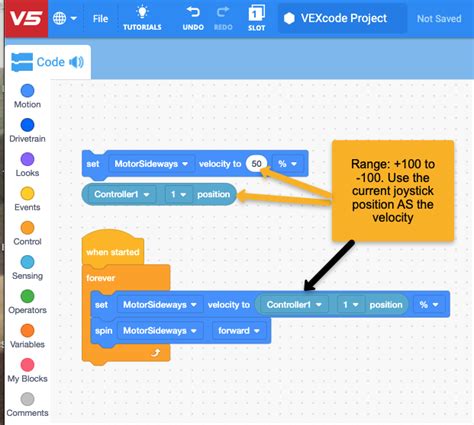 Vexcode Setting Motor Velocity With Joystick Position Delmarva Robotics
