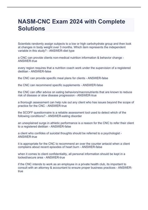 NASM CNC Exam 2024 With Complete Solutions NASM CNC Stuvia US