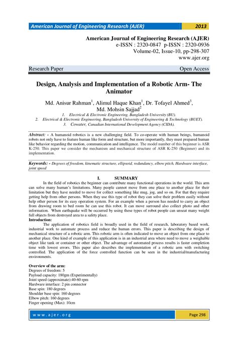 Pdf Design Analysis And Implementation Of A Robotic Arm The Animator