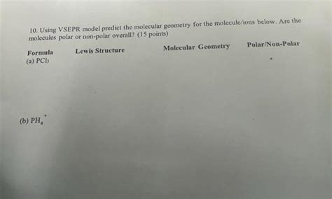 solved 10 using vsepr model predict the molecular geometry