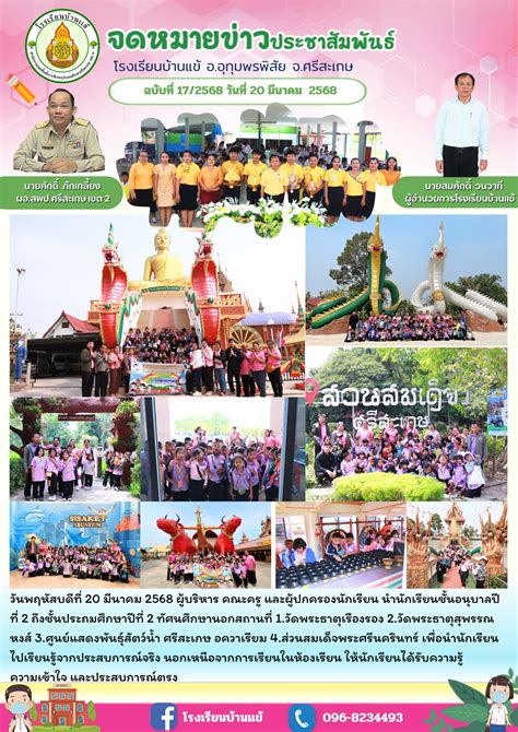 โรงเรียนบ้านแข้ วันพฤหัสบดีที่ 20 มีนาคม 2568 ผู้บริหาร คณะครู และผู้ปกครองนักเรียน นำนักเรียน