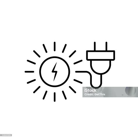 재생 가능 태양 에너지 벡터 아이콘 일러스트 레이 션 개요 블랙 Eps 10 햇빛에서 전기로 변환 전력 환경 인식 기호 환경의