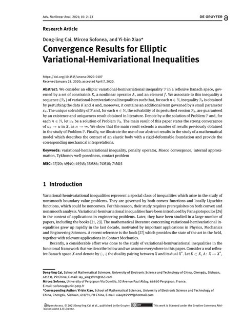 Pdf Convergence Results For Elliptic Variational Hemivariational Inequalities