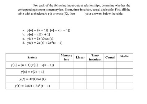 Solved For Each Of The Following Input Output Relationships