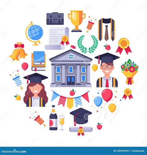 College Graduate Icons Graduation Day Students Party And Finish Exams