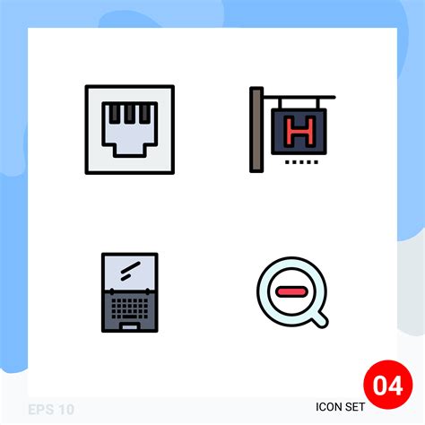 Universal Icon Symbols Group Of 4 Modern Filledline Flat Colors Of Ethernet Laptop Travel