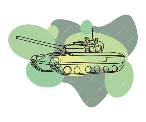 Premium Vector Battle Tank On A Camouflage Background Continuous Line Drawing One Line Art Of