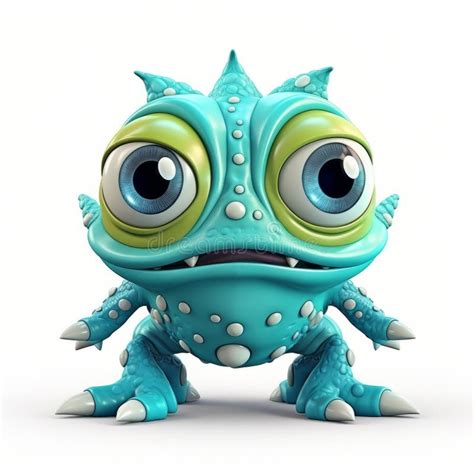 Hyperrealistic Blue Cartoon Character With Large Eyes Stock