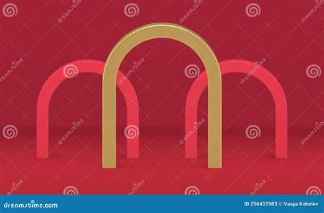 Archway Curved Block Red Golden Studio Background Product Presentation Event D Design Vector