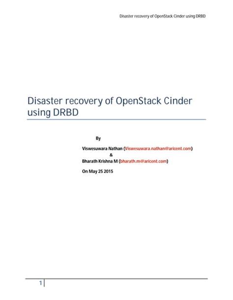 Disaster Recovery Of Openstack Cinder Using Drbd Pdf