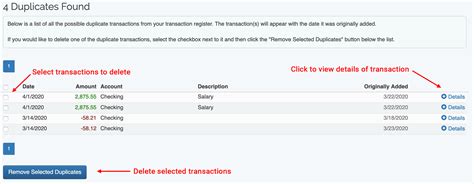 knowledge base duplicate transaction searching clearcheckbook